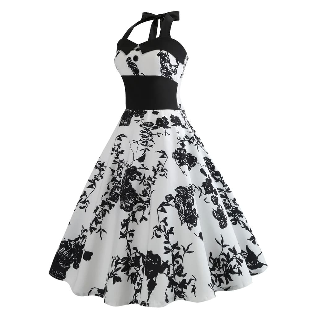 Robe Vintage Pin-Up Fleurs Noires | Vintage-Dressing